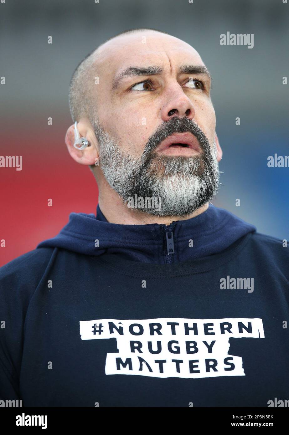 Sale Sharks head coach Alex Sanderson being interviewed after the final ...