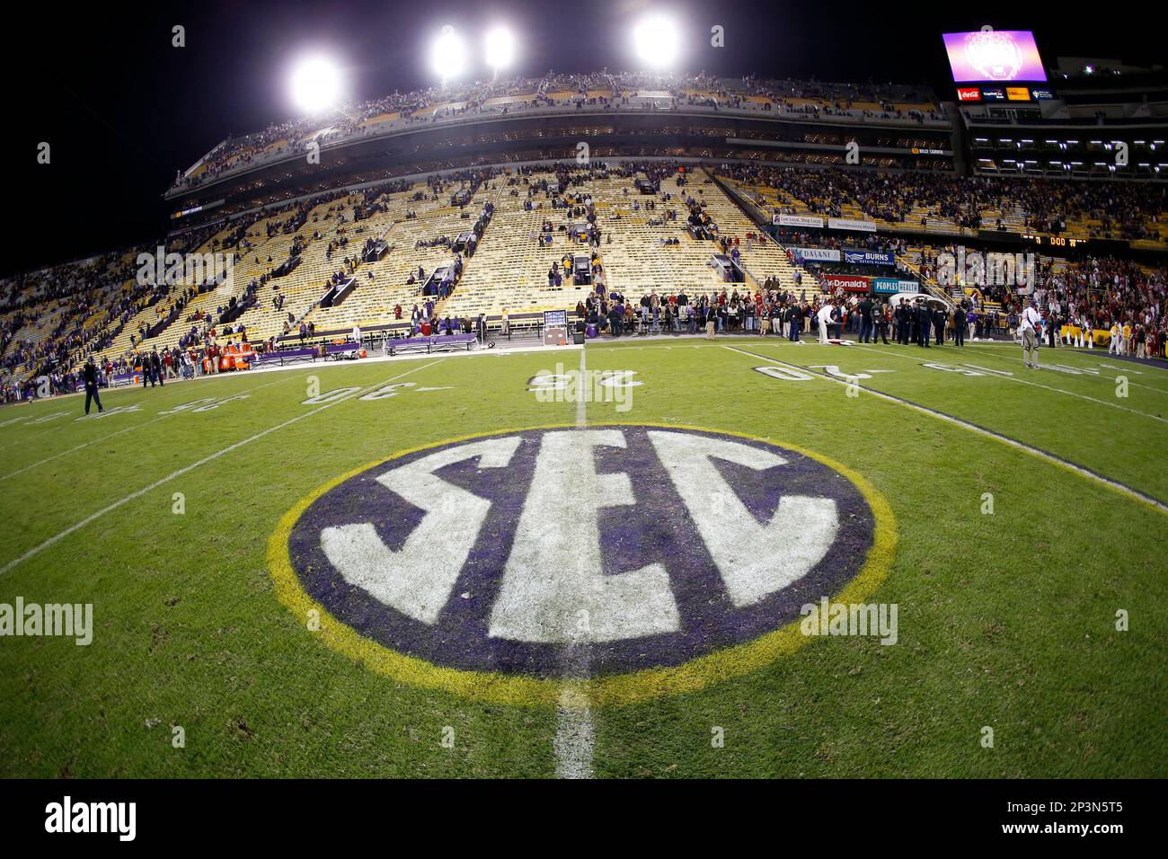 November 8, 2014: The SEC logo is seen painted on the field following a ...