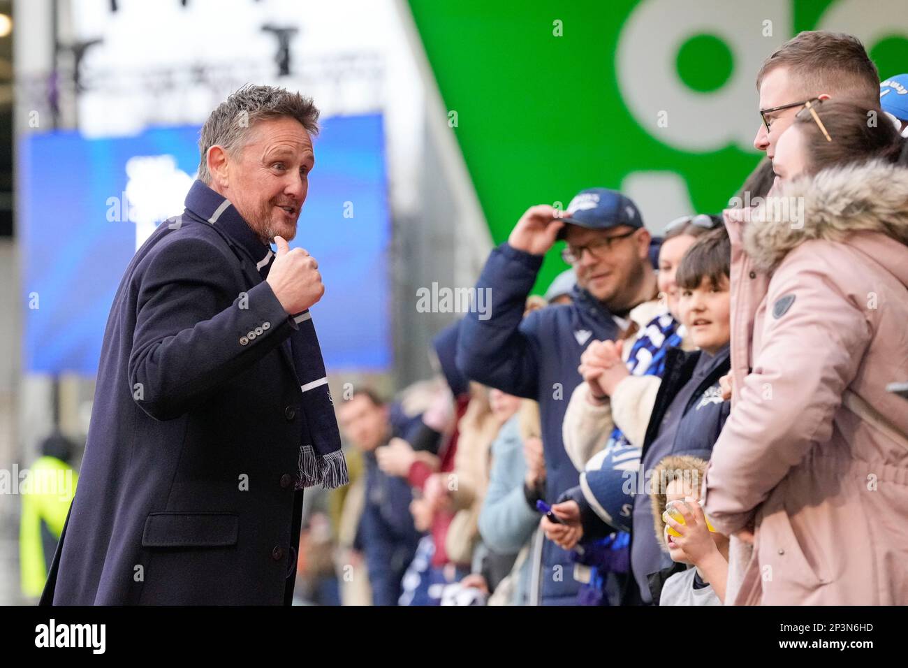 Sale Sharks co-owner Simon Orange chats with the fans after the ...