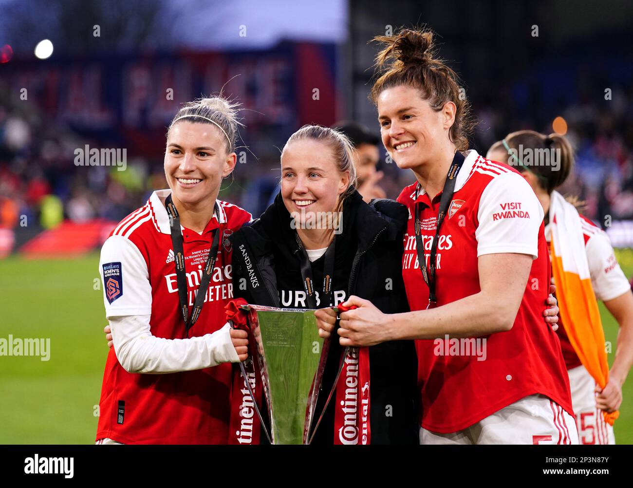 Arsenal's Stephanie Catley, Beth Mead and Jen Beattie pose with the ...