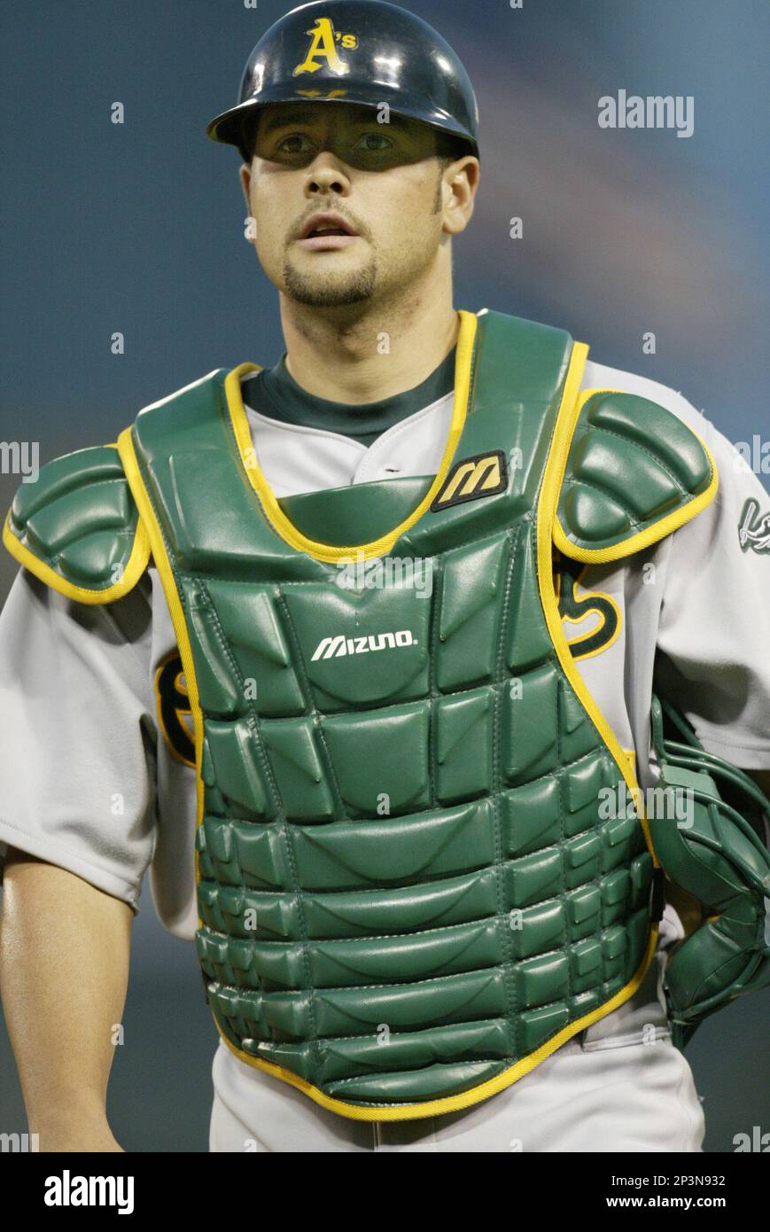 Ramon Hernandez of the Oakland Athletics during a 2002 MLB season game ...