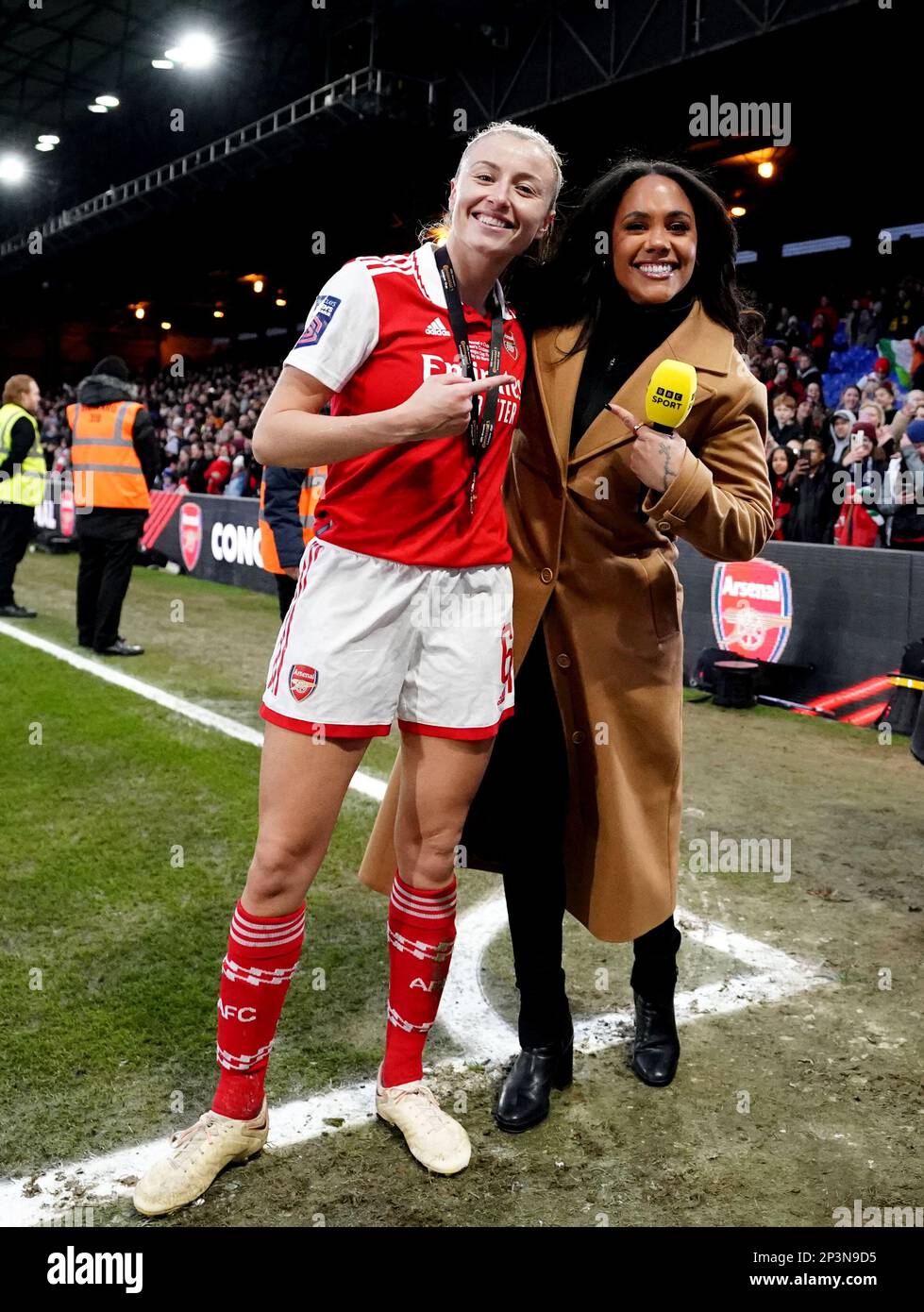 Arsenal's Leah Williamson poses for a photo with BBC Sport commentator ...