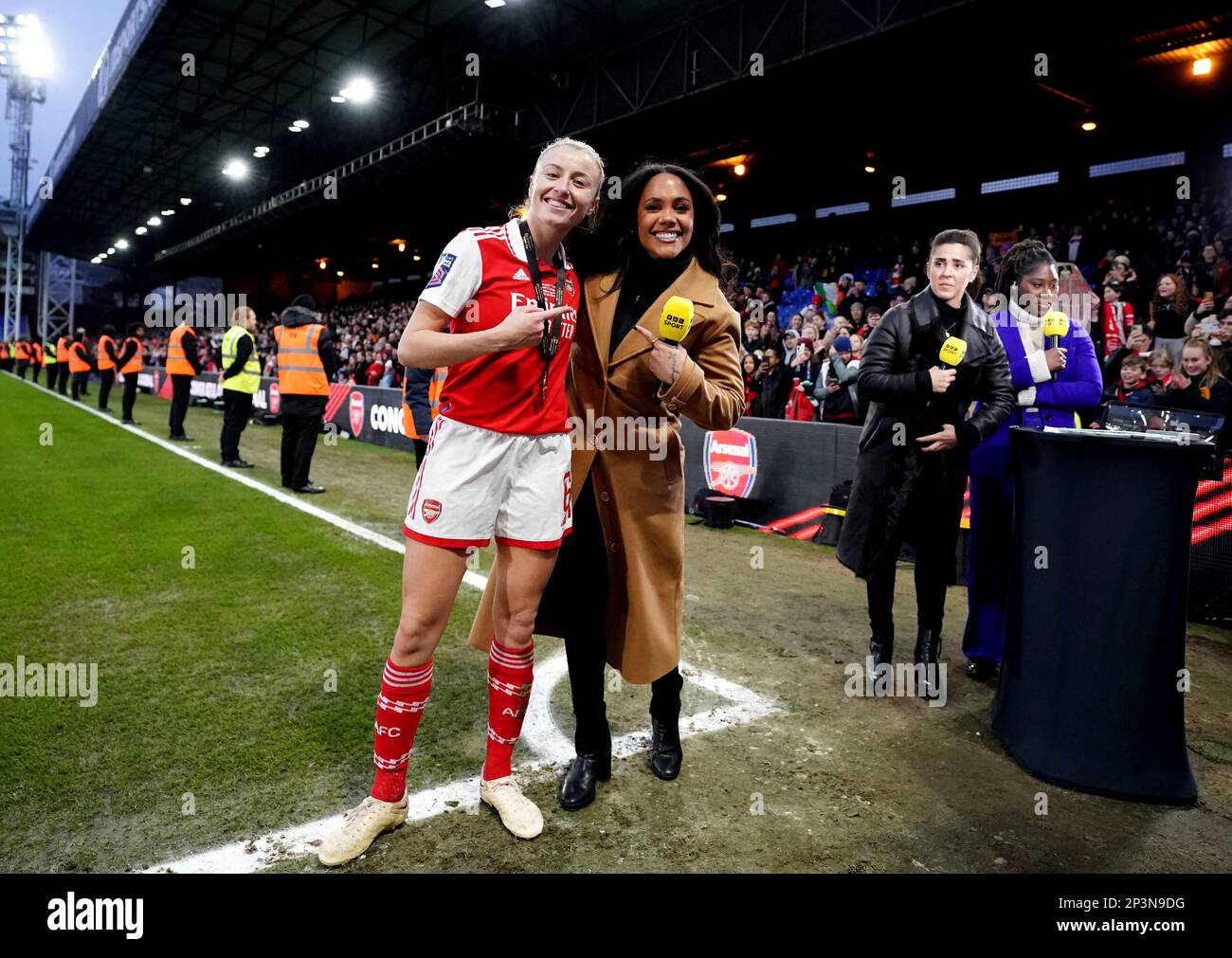 Arsenal's Leah Williamson poses for a photo with BBC Sport commentator ...