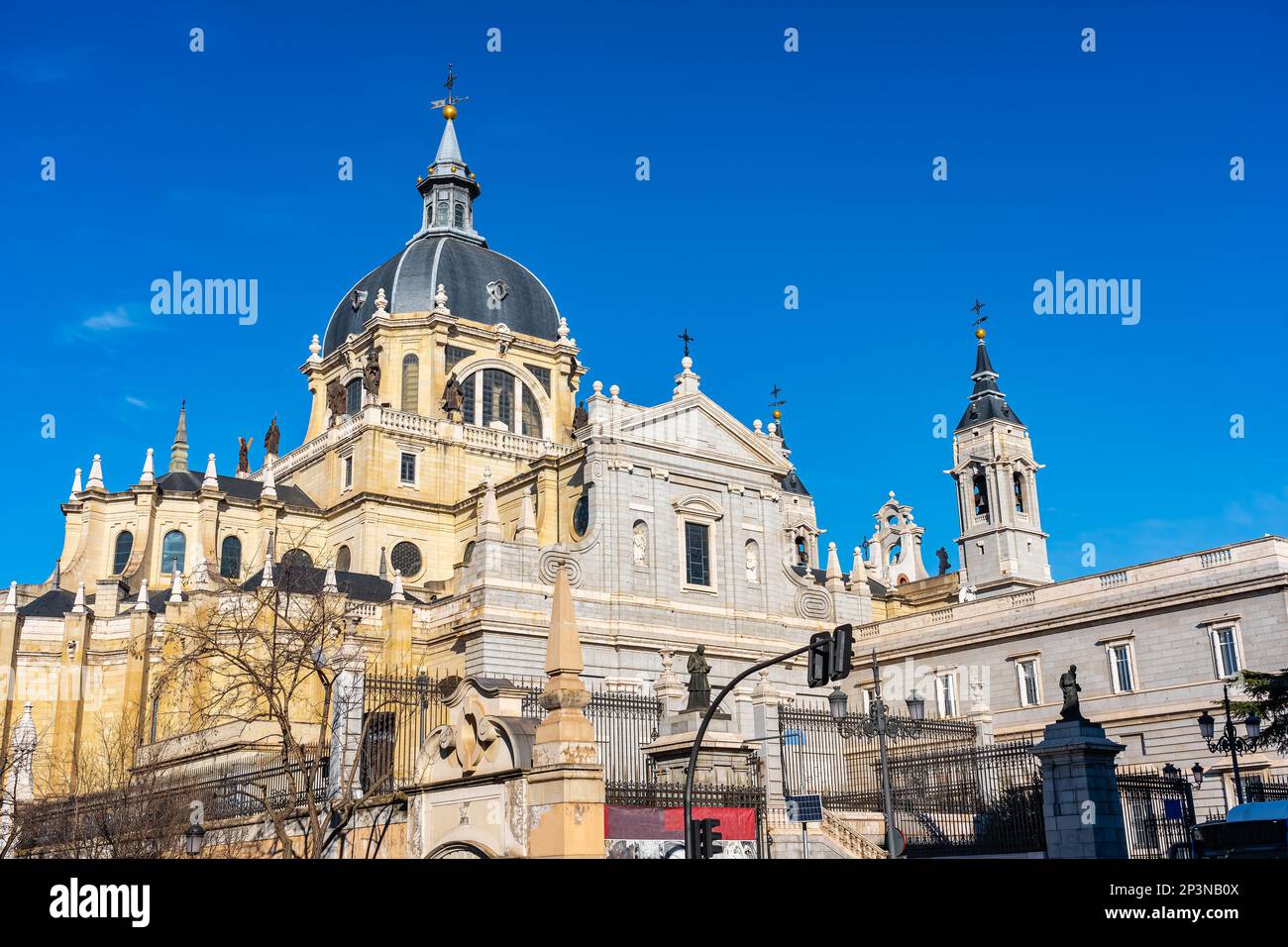 Cupula and annexed constructions of the Almudena Cathedral on its back ...