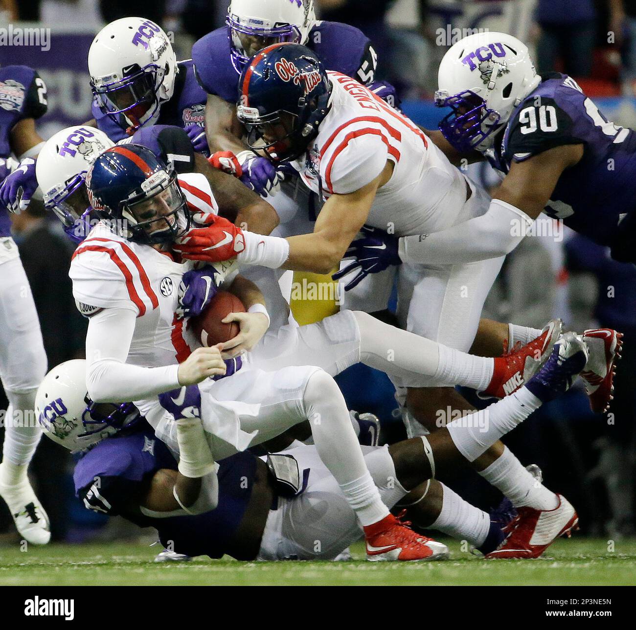 Mississippi quarterback Bo Wallace (14) is sacked my TCU during the ...