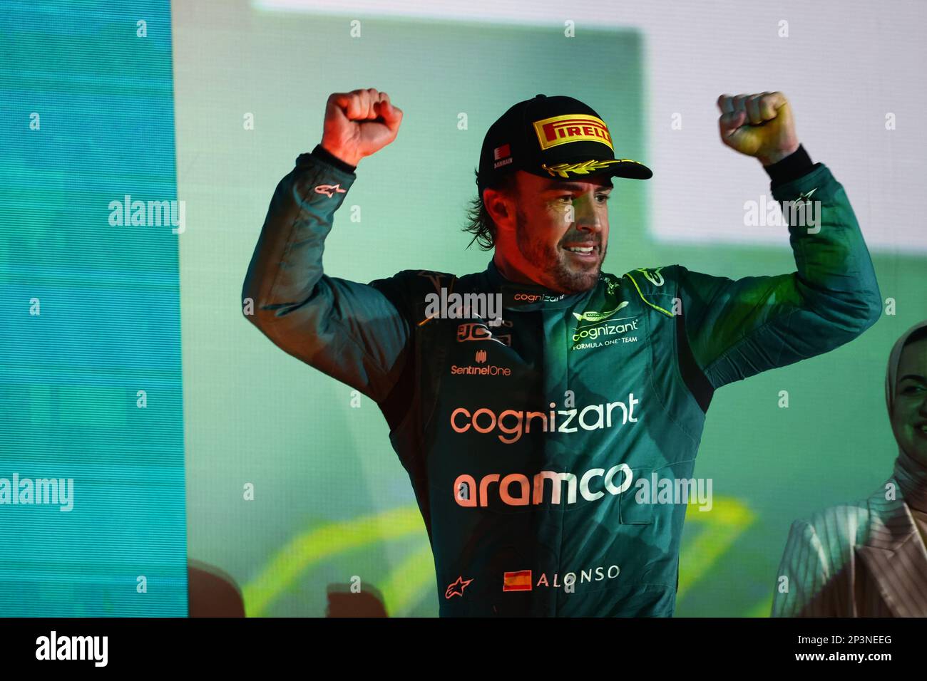 Fernando Alonso (ESP) Aston Martin F1 Team celebrates his third ...