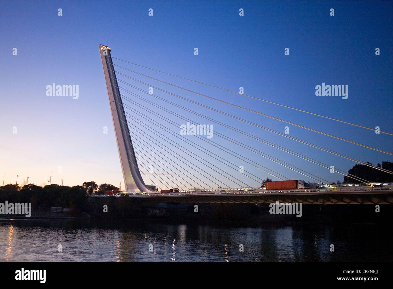 Bridge of the Alamillo in the river Guadalquivir. Seville, Andalusia ...
