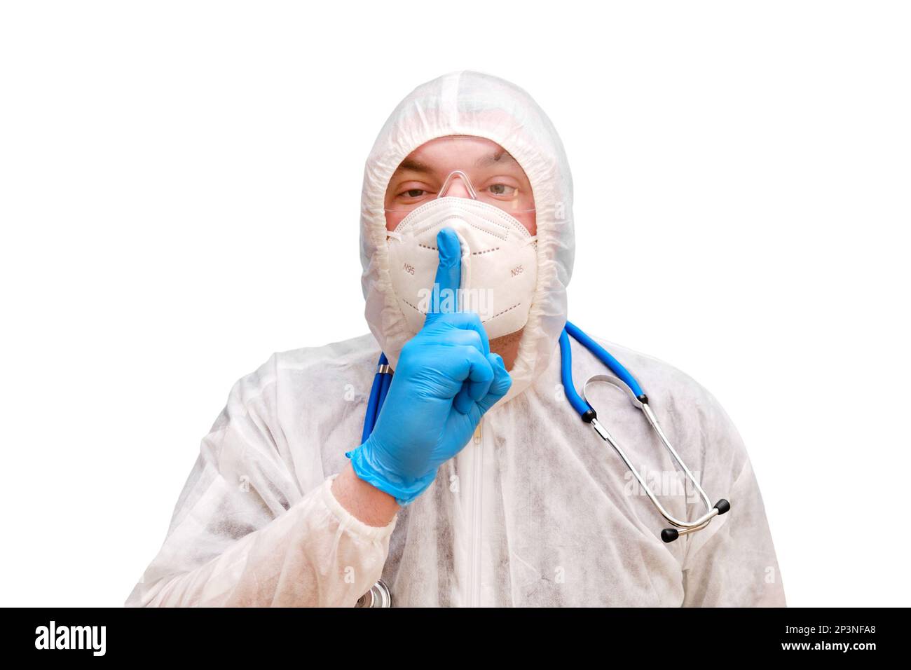 Man doctor medic in a protective suit uniform with goggles and face ...