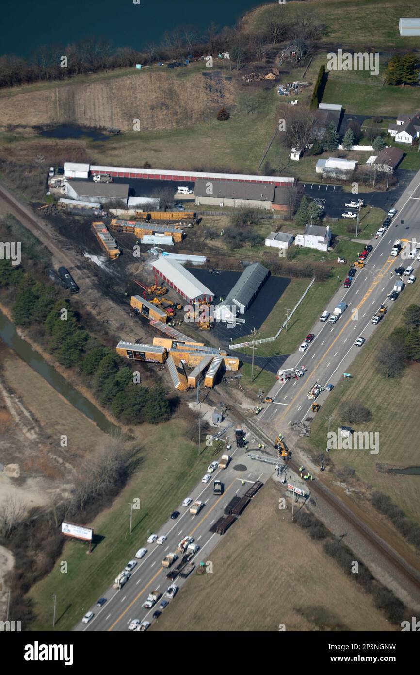 Springfield, OH, USA. 5th Mar, 2023. Aerial view of a Norfolk Southern ...
