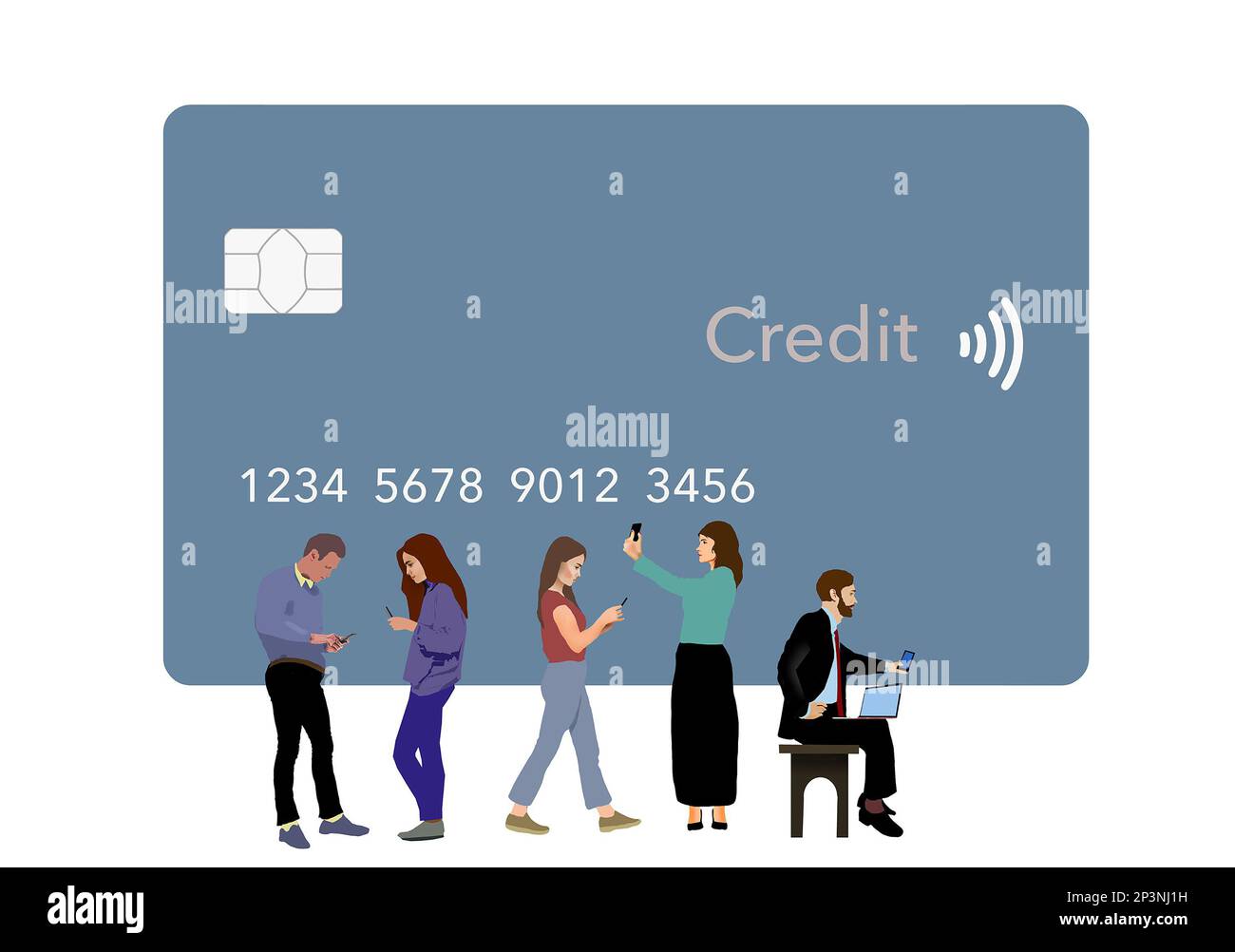 People look at their cell phones as they stand in front of a giant ...