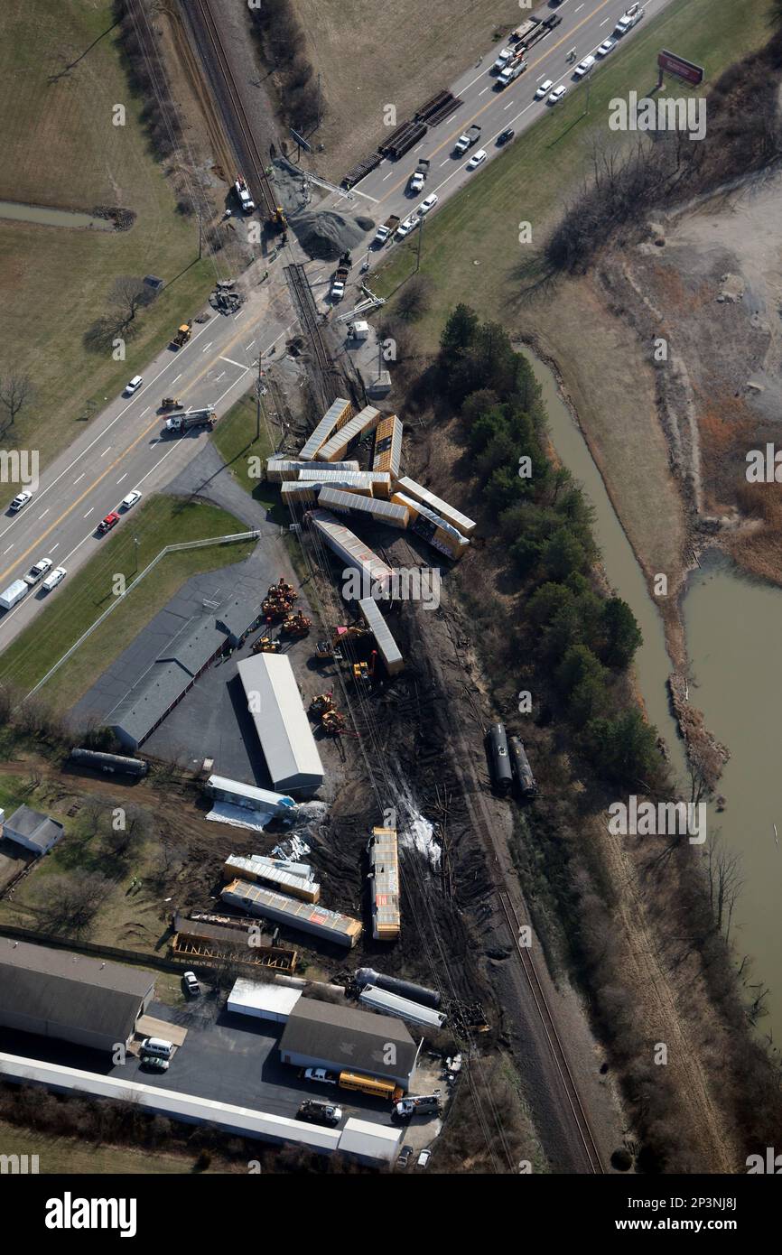 Springfield, OH, USA. 5th Mar, 2023. Aerial view of a Norfolk Southern ...