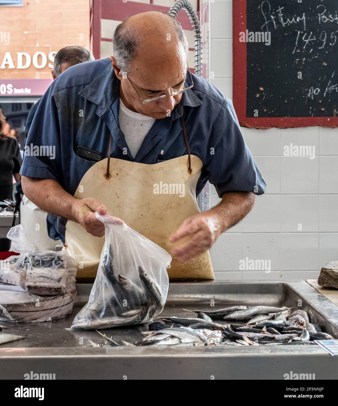 Local fish being prepared in the fish market, Funchal, Madeira Stock ...