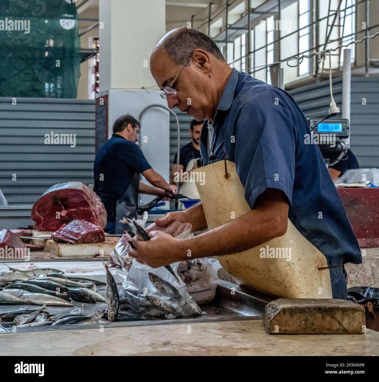 Local fish being prepared in the fish market, Funchal, Madeira Stock ...