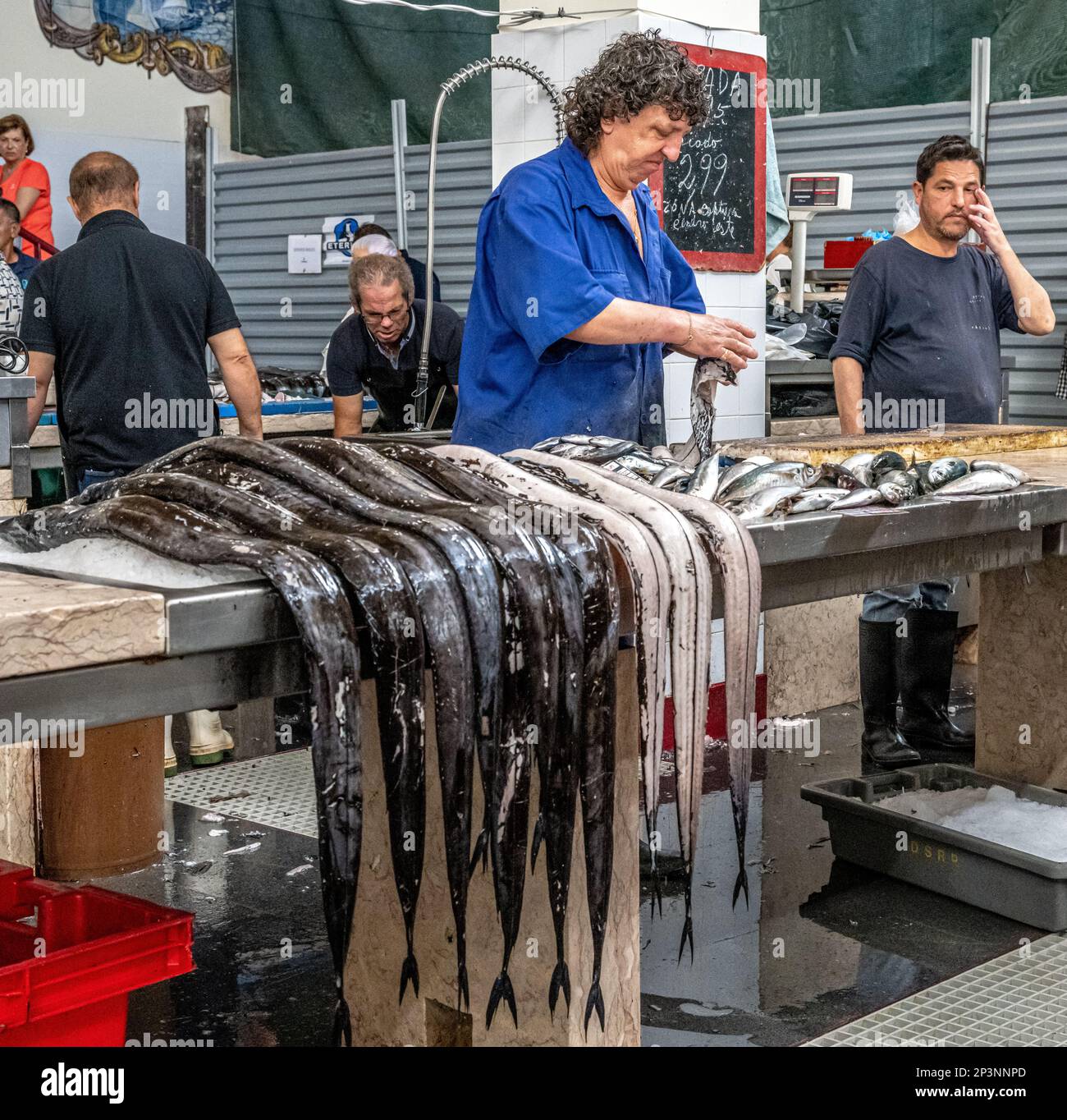 Local fish being prepared in the fish market, Funchal, Madeira Stock ...