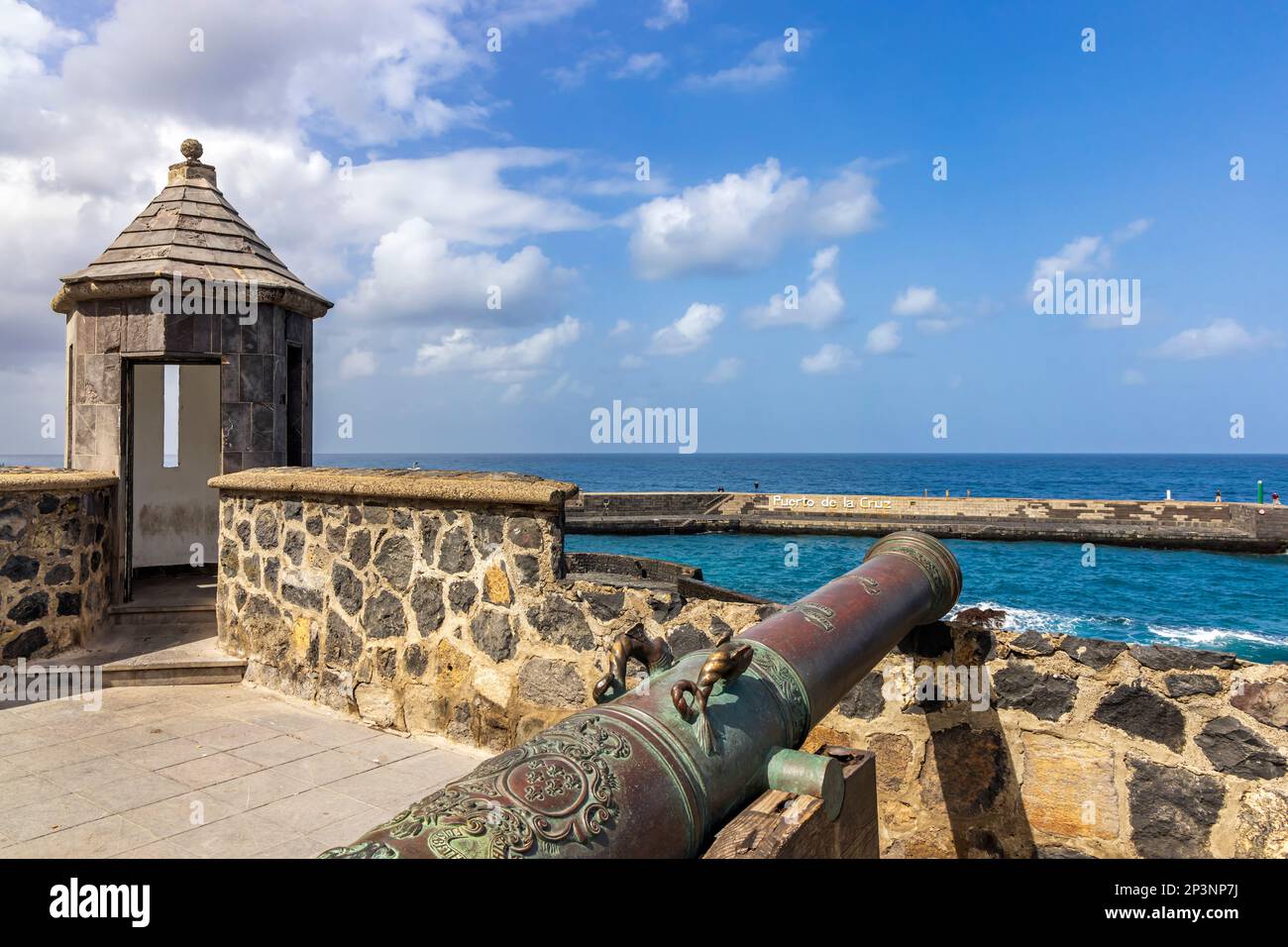 Old cannon at fort Bateria de Santa Barbara guarding the harbour ...
