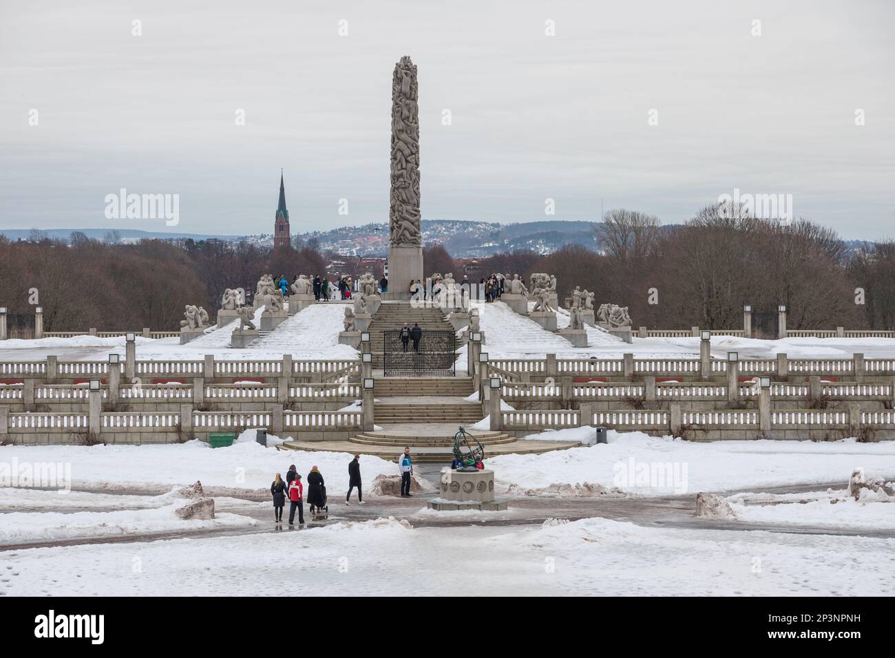 Norway, Oslo - 17 February 2019: View of the monolith in Frogner Park ...