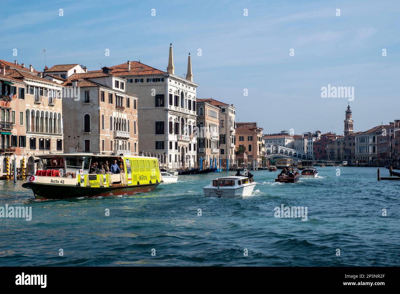 Water taxis and small boats on the Grand Canal, Venice, Italy Stock ...