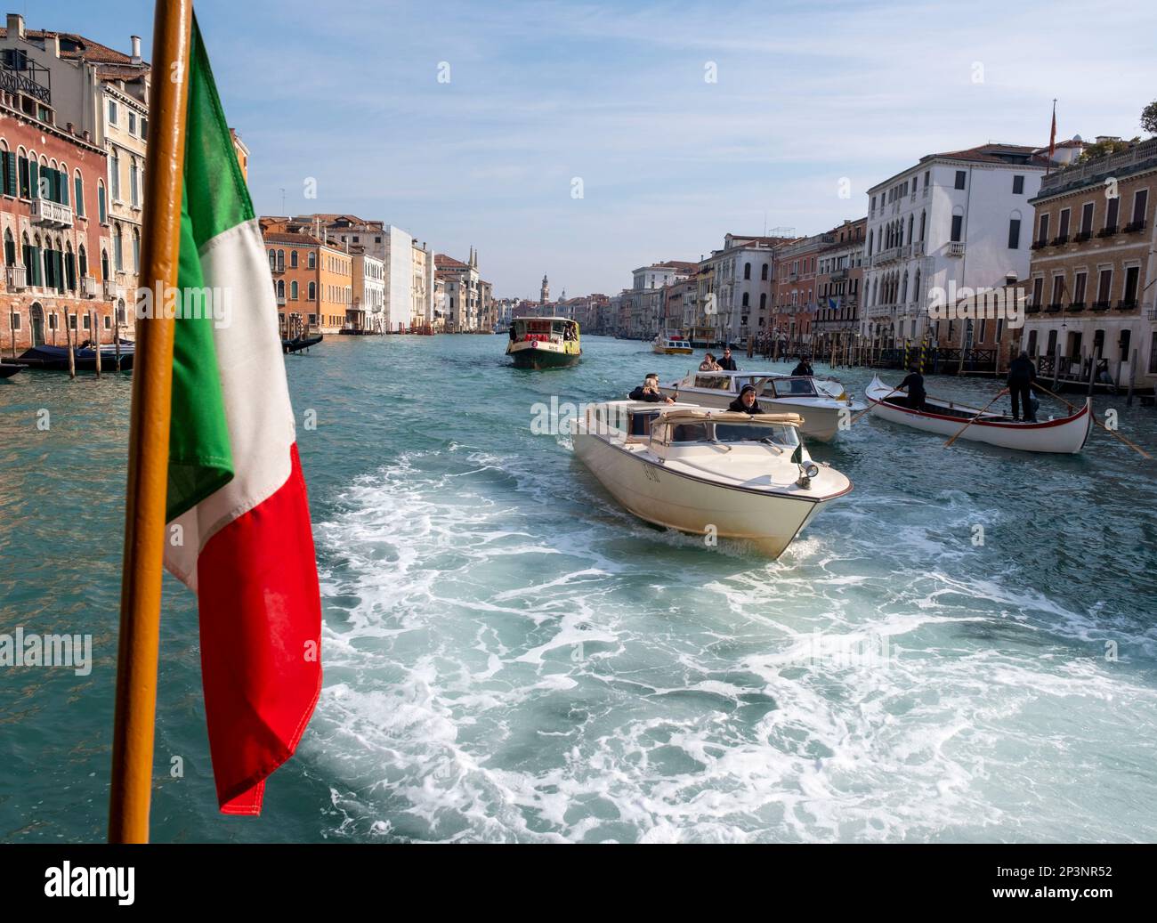 Water taxis and small boats on the Grand Canal, Venice, Italy Stock ...