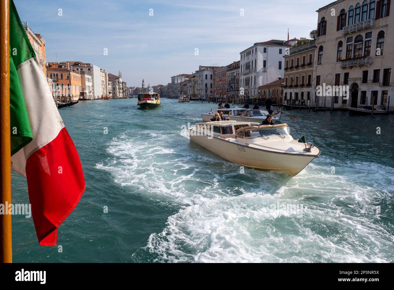 Water taxis and small boats on the Grand Canal, Venice, Italy Stock ...