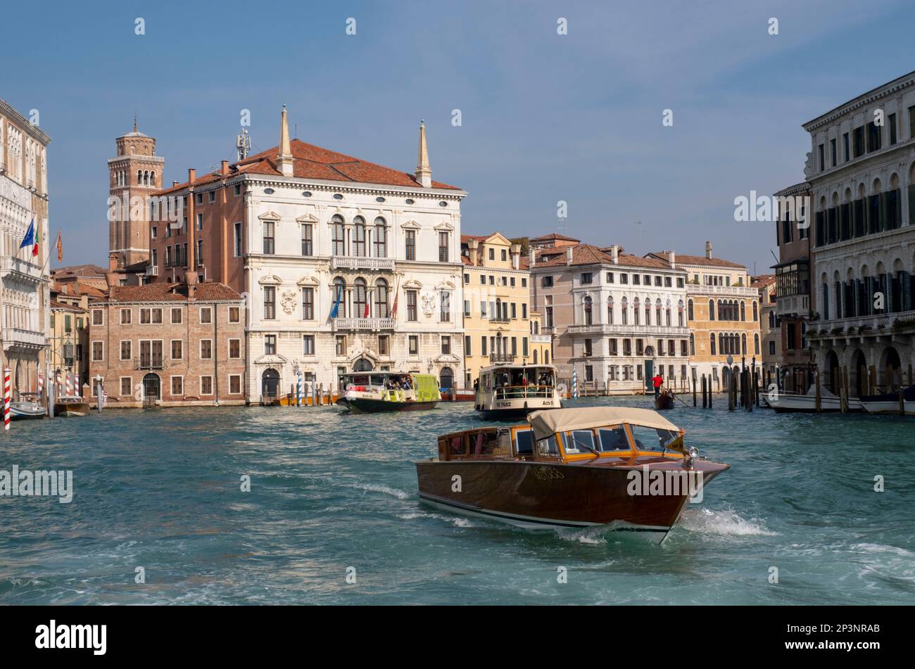 Water taxis and small boats on the Grand Canal, Venice, Italy Stock ...