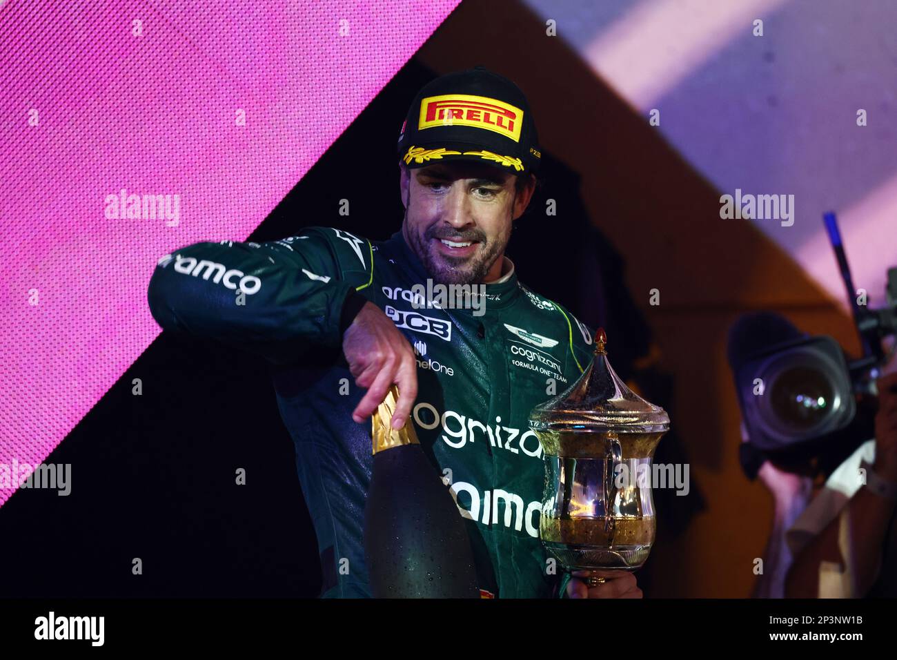 Fernando Alonso (ESP) Aston Martin F1 Team celebrates his third ...