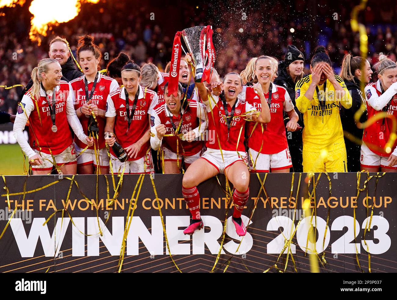 Arsenal's Katie McCabe celebrates with the Continental Tyres League Cup ...