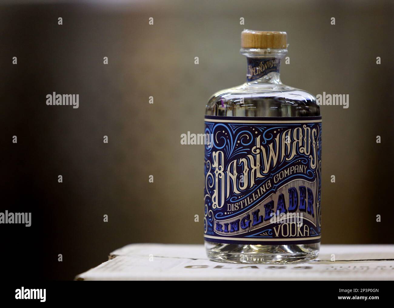 The first bottle of vodka produced by Backwards Distilling Company in ...