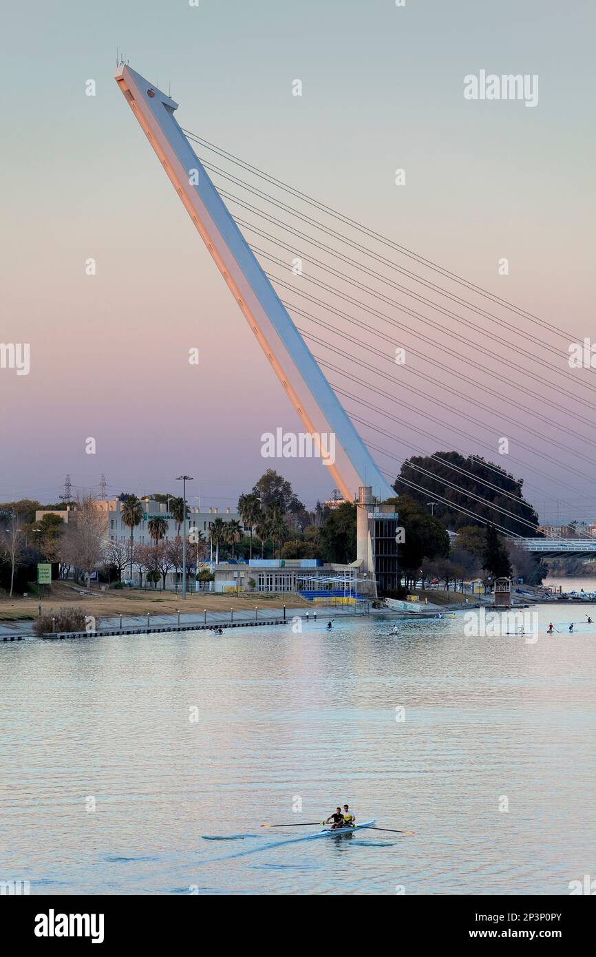 Bridge of the Alamillo in the river Guadalquivir. Seville, Andalusia ...