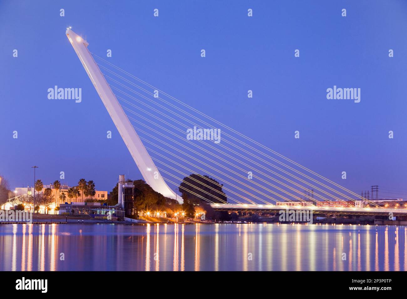 Bridge of the Alamillo in the river Guadalquivir. Seville, Andalusia ...