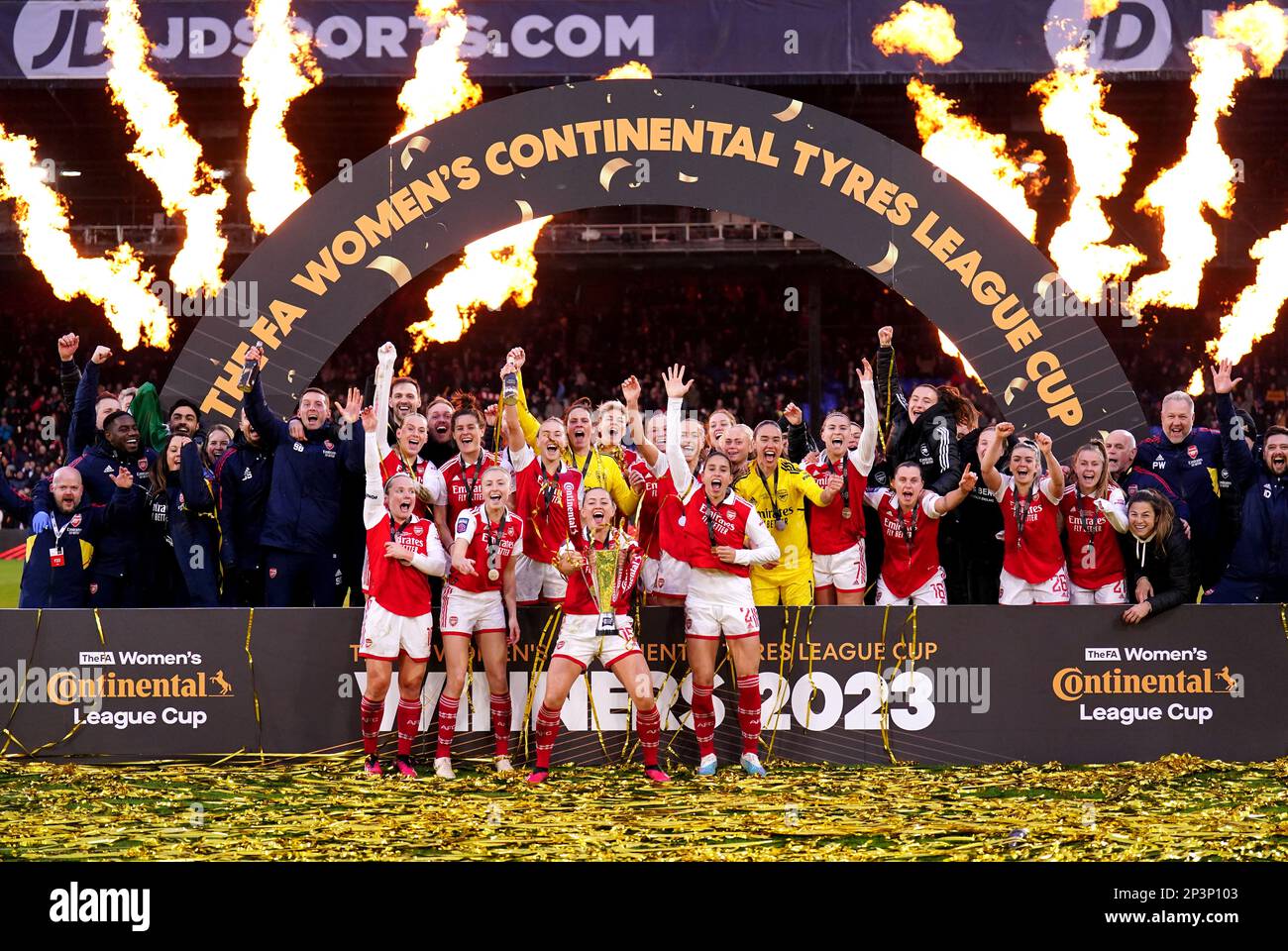 Arsenal's Katie McCabe celebrates with the Continental Tyres League Cup ...
