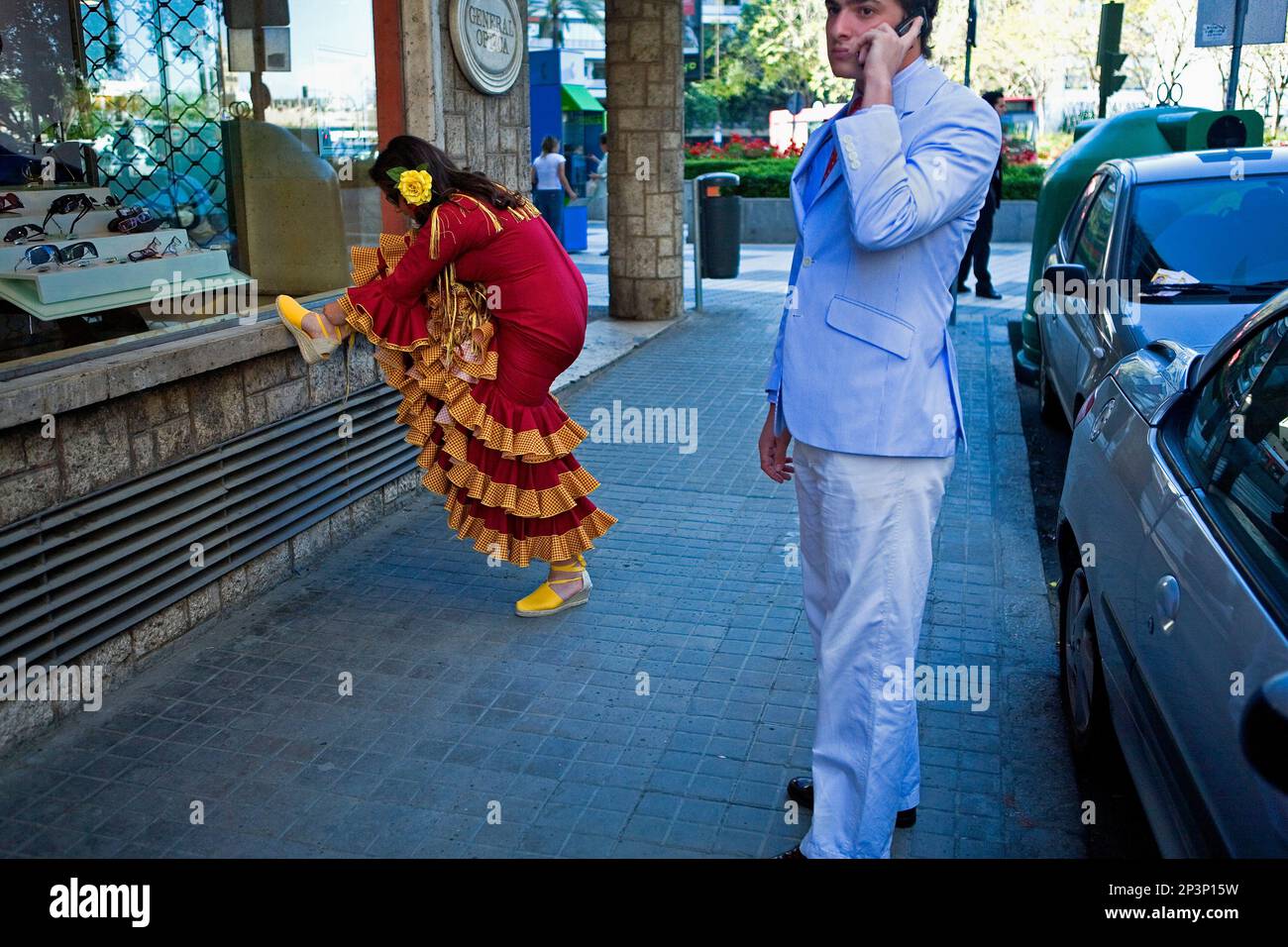 Woman wearing traditional gypsy dress in Asunción street during the ...
