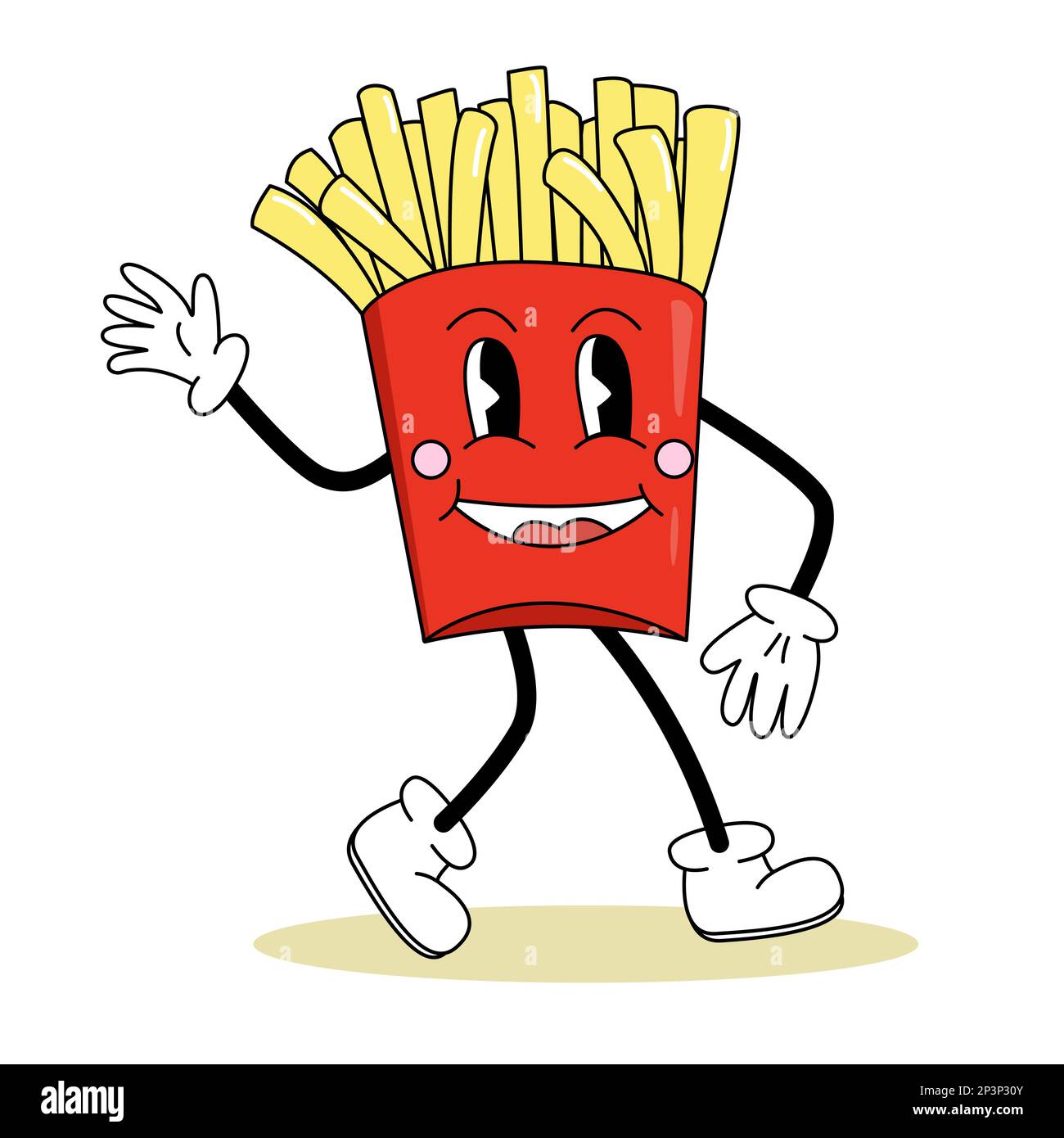 Retro style cute french fries cartoon character with eyes, legs and ...