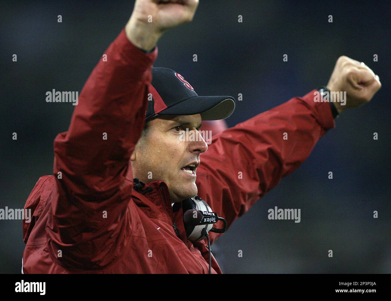 Oct 30, 20010: Stanford head coach Jim Harbaugh celebrates from the ...