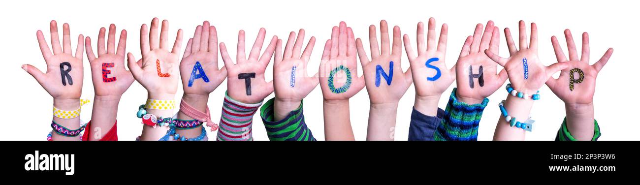 Children Hands Building Word Relationship, White Background Stock Photo ...