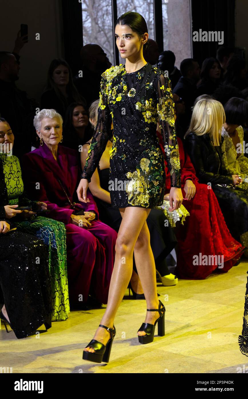 A model walks the Elie Saab show during Paris Fashion Week Womenswear ...