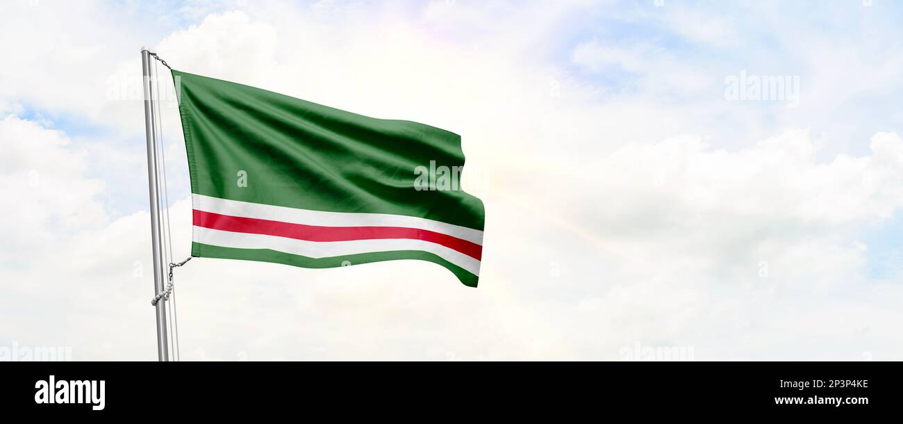 Chechen Republic of Ichkeria flag waving on sky background. 3D ...