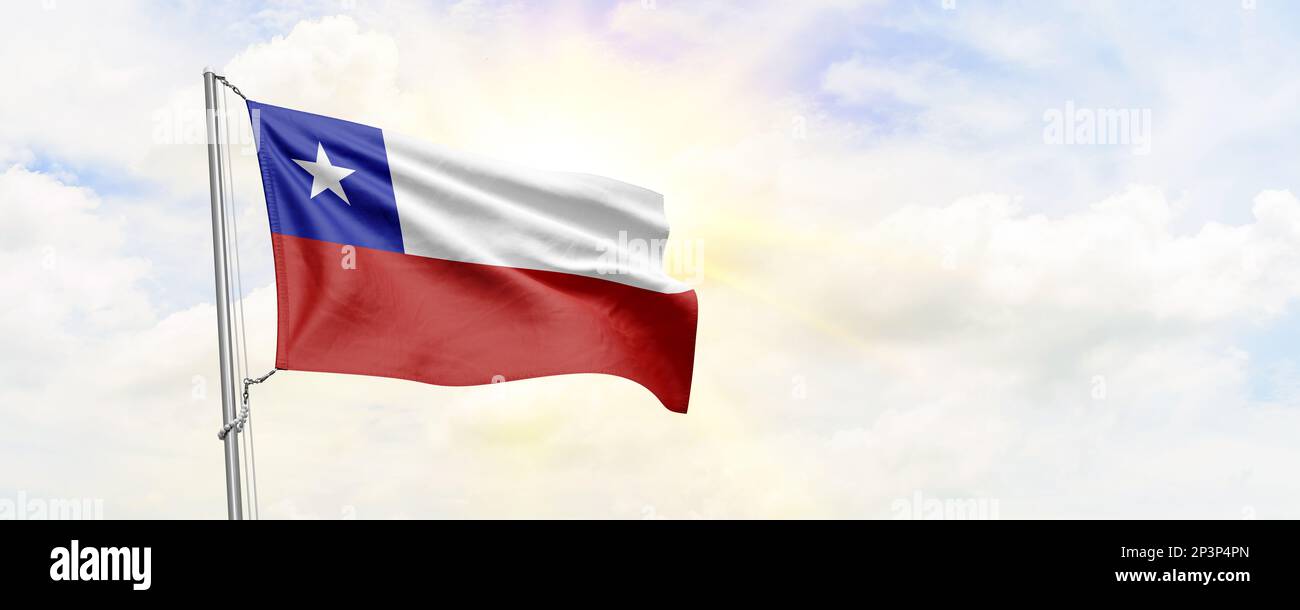 Chile flag waving on sky background. 3D Rendering Stock Photo - Alamy