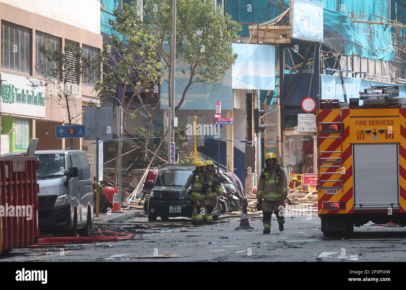 Firefighters at the scene of a No 4 alarm blaze at an under-construction hotel at the former ...