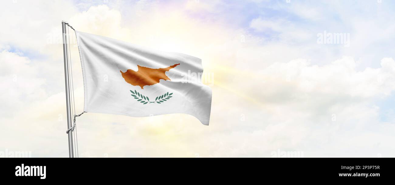 Cyprus flag waving on sky background. 3D Rendering Stock Photo - Alamy