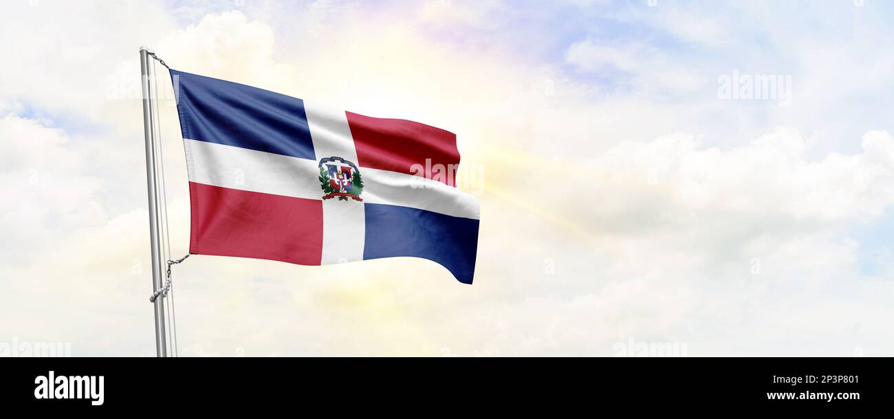 Dominican Republic flag waving on sky background. 3D Rendering Stock ...