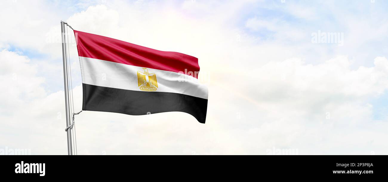Egypt flag waving on sky background. 3D Rendering Stock Photo - Alamy