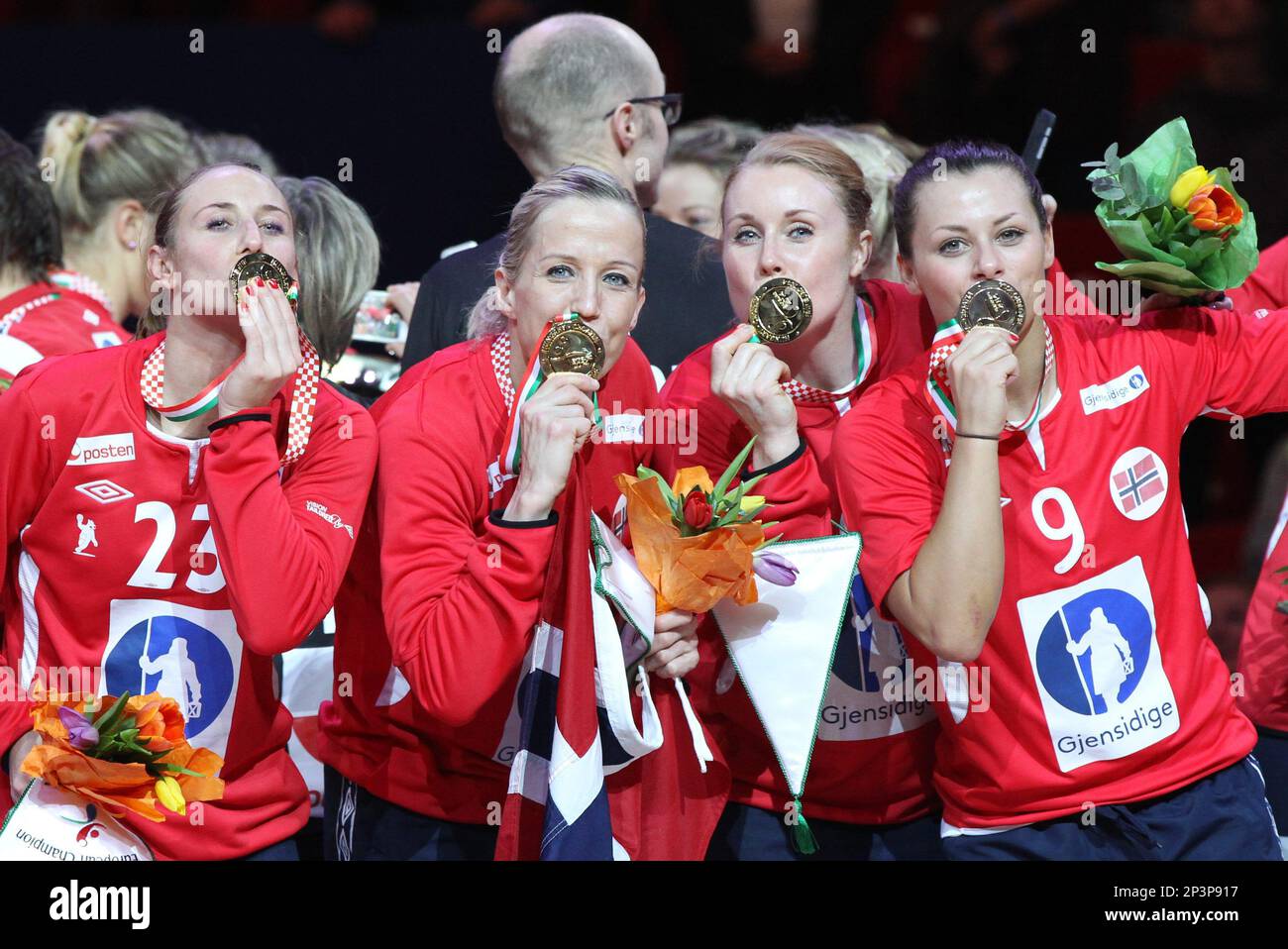 From left, gold medalists Camilla Herrem, Heidi Loeke, Karoline Dyhre ...