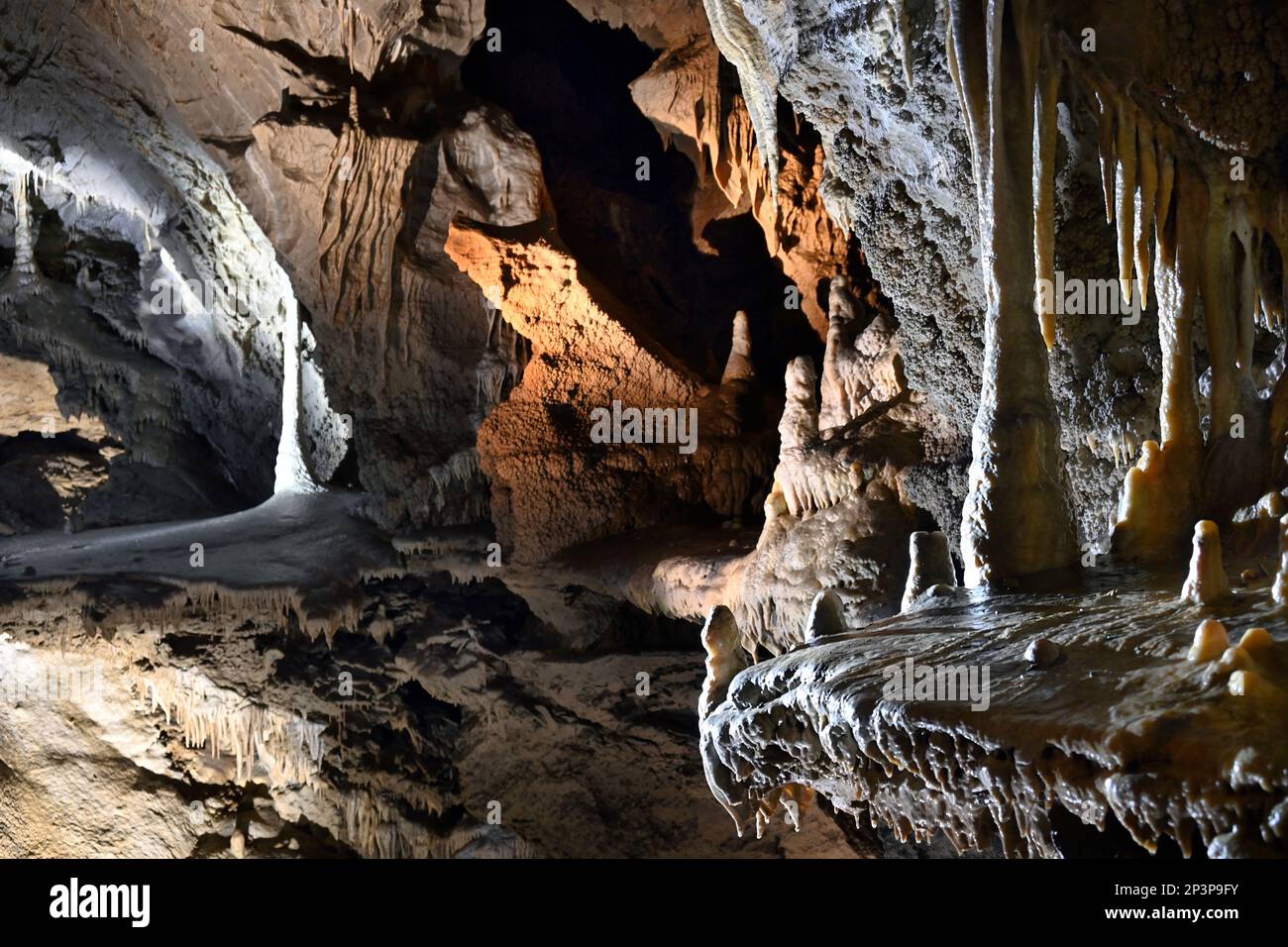 Stalactites and stalagmites inside Belianska natural cave (Belianska ...