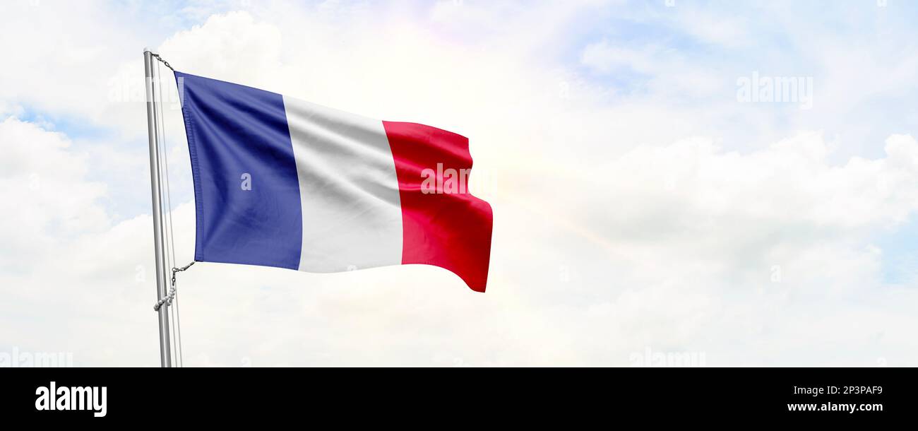 France flag waving on sky background. 3D Rendering Stock Photo - Alamy