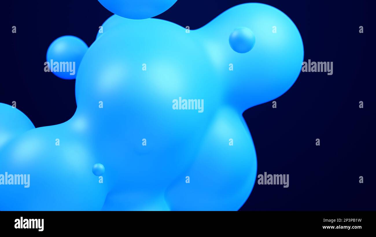 Metaverse 3d abstract background with droplets blue metaball molten wax merge fly drops liquid ...