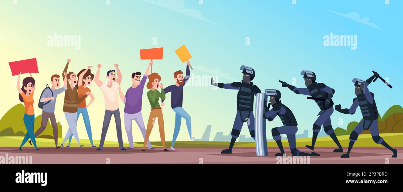 Police on demonstration. Scary and aggresive protesters fights with ...