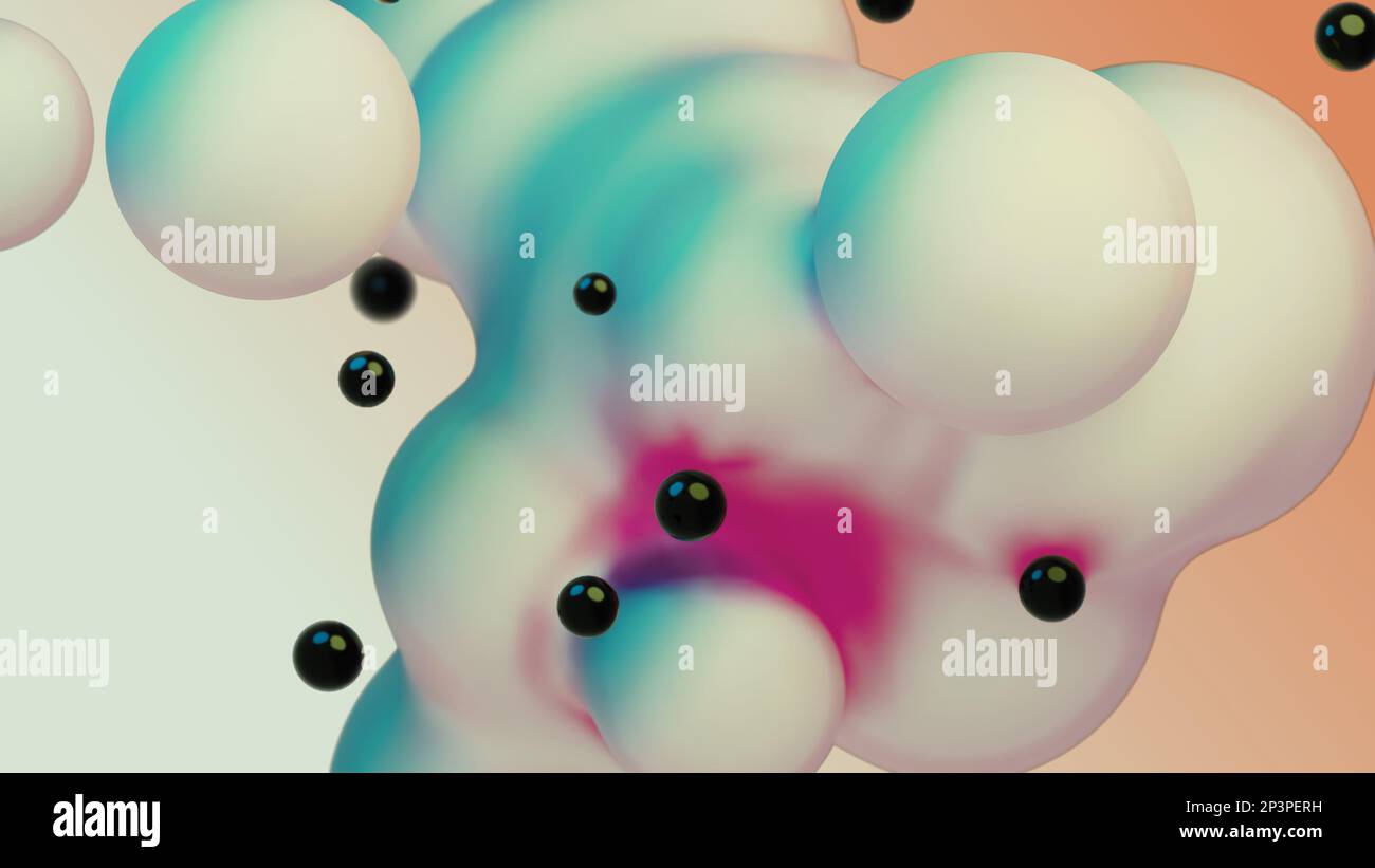 Liquid fluid dynamic abstract animated white metaball floating spheres blobs drops bubbles in ...