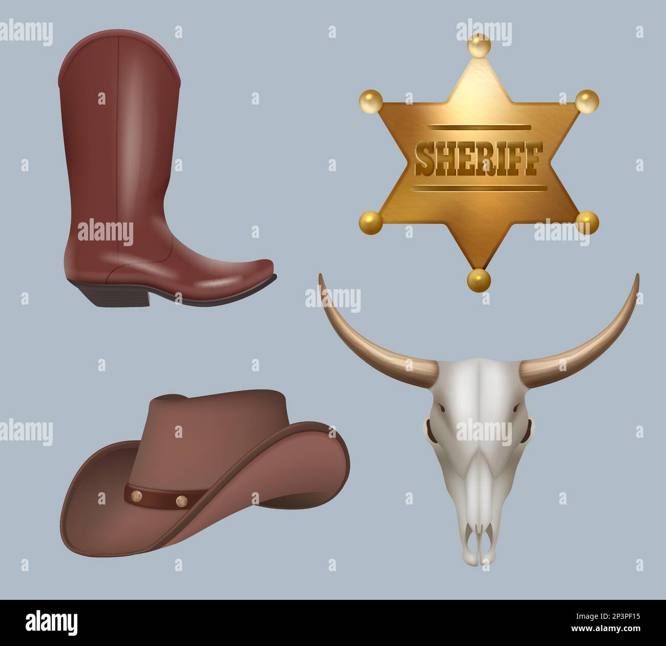 Wild west. Cowboy realistic items money hat weapon skull boots decent ...
