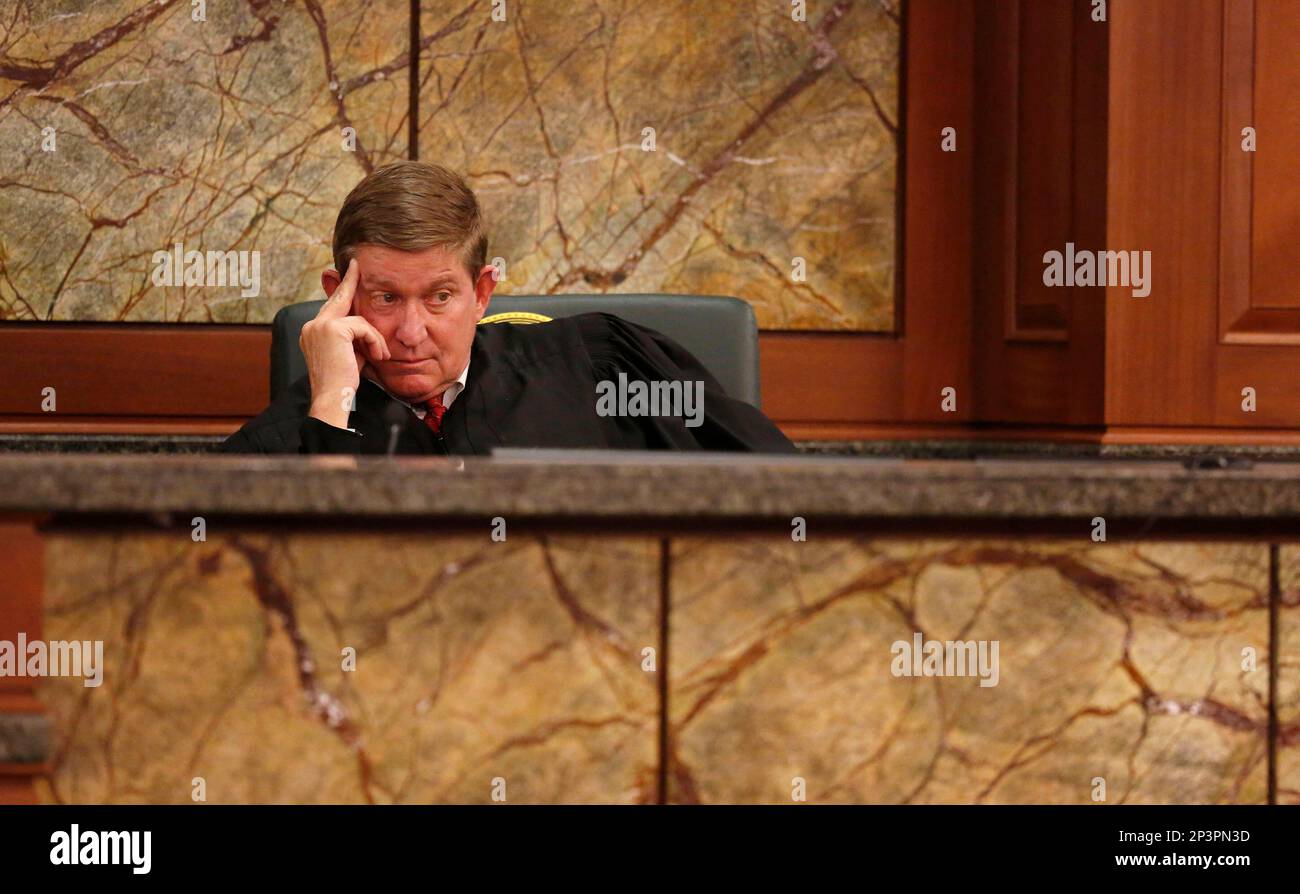 Judge Mike Snipes reacts to a line of questioning during the sentencing ...