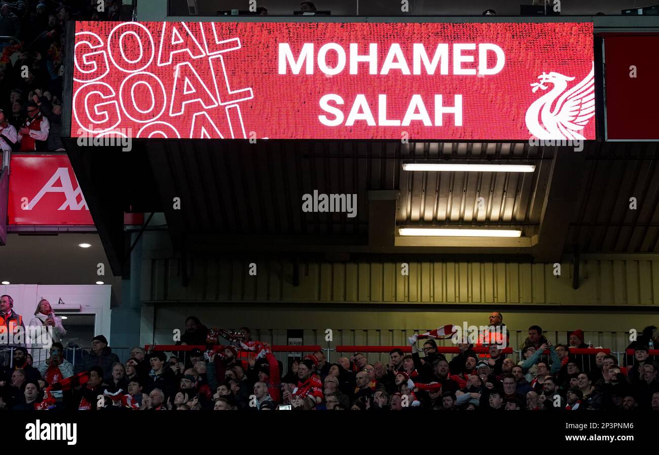 The scoreboard confirms that Liverpool's Mohamed Salah has broken the ...